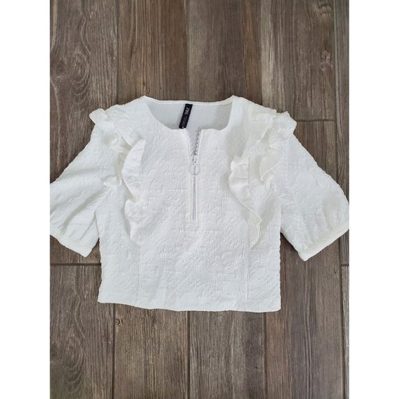Zara | Tops | Zara Textured Rufflecrop Top Wrhinestone 4 Zip In Sz ...